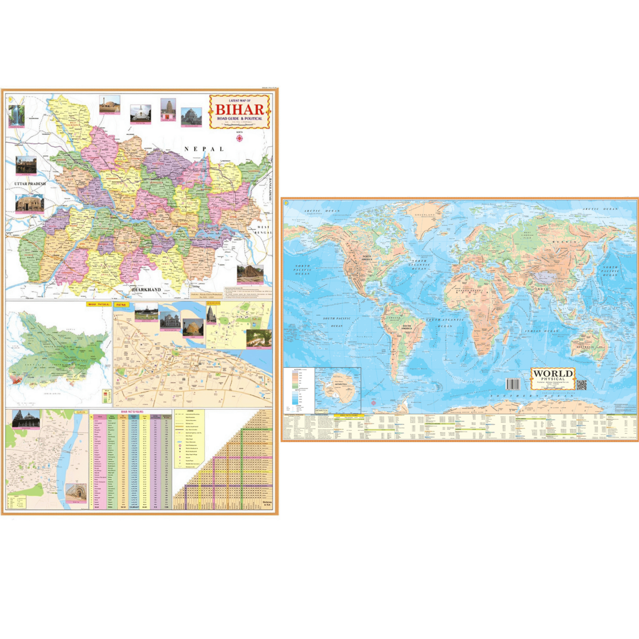 Bihar & World Physical Map Combo (Set of 2) | Geography Wall Charts for ...